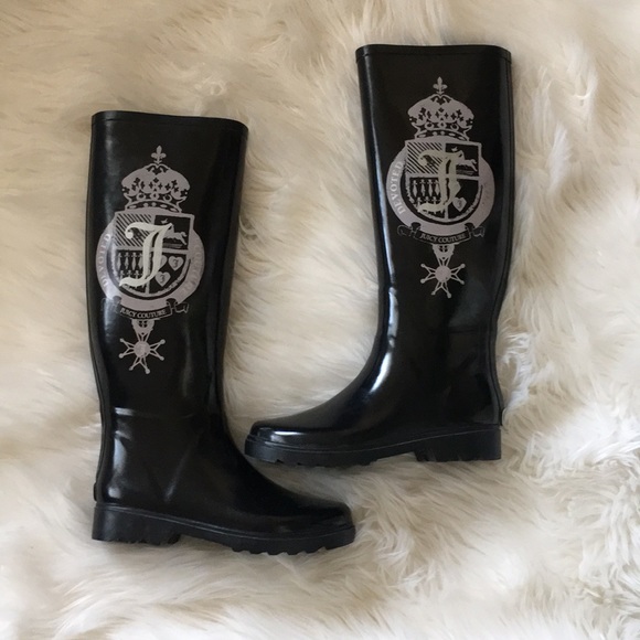 Juicy Couture | Shoes | Juicy Couture Black Slick Emblem Rain Boots ...